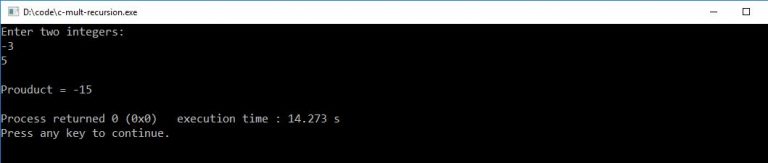 C Program To multiply Two Numbers Without Using Multiplication Operator 