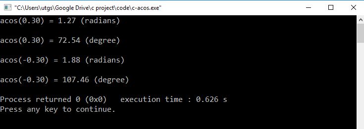 C Math Library Function Acos Example And Explanation