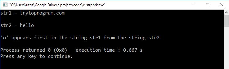 C String Library Function Strpbrk Example And Explanation