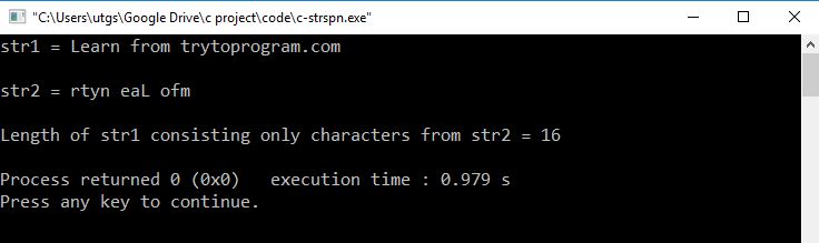 C String Library Function Strspn Explanation And Example